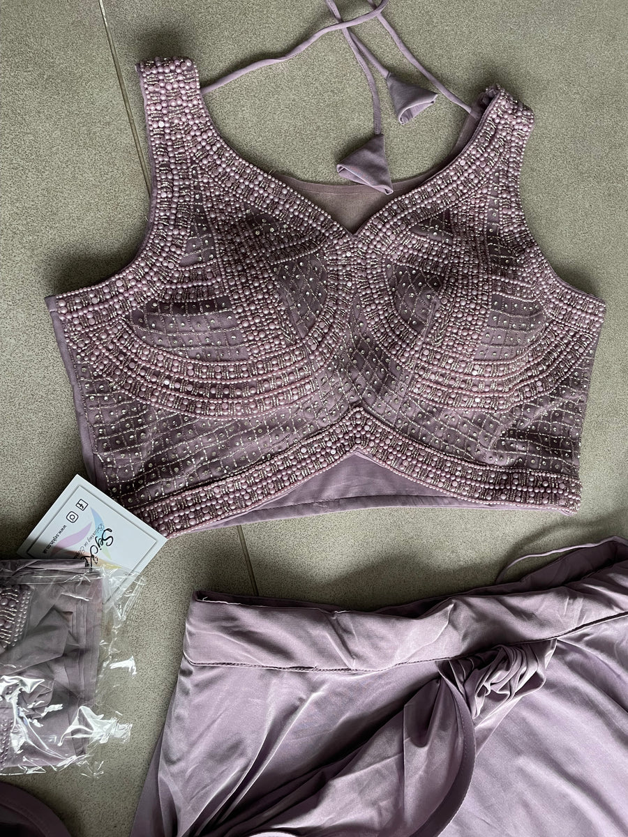 Cocktail night mauve ruffle ready to wear saree – SejKin
