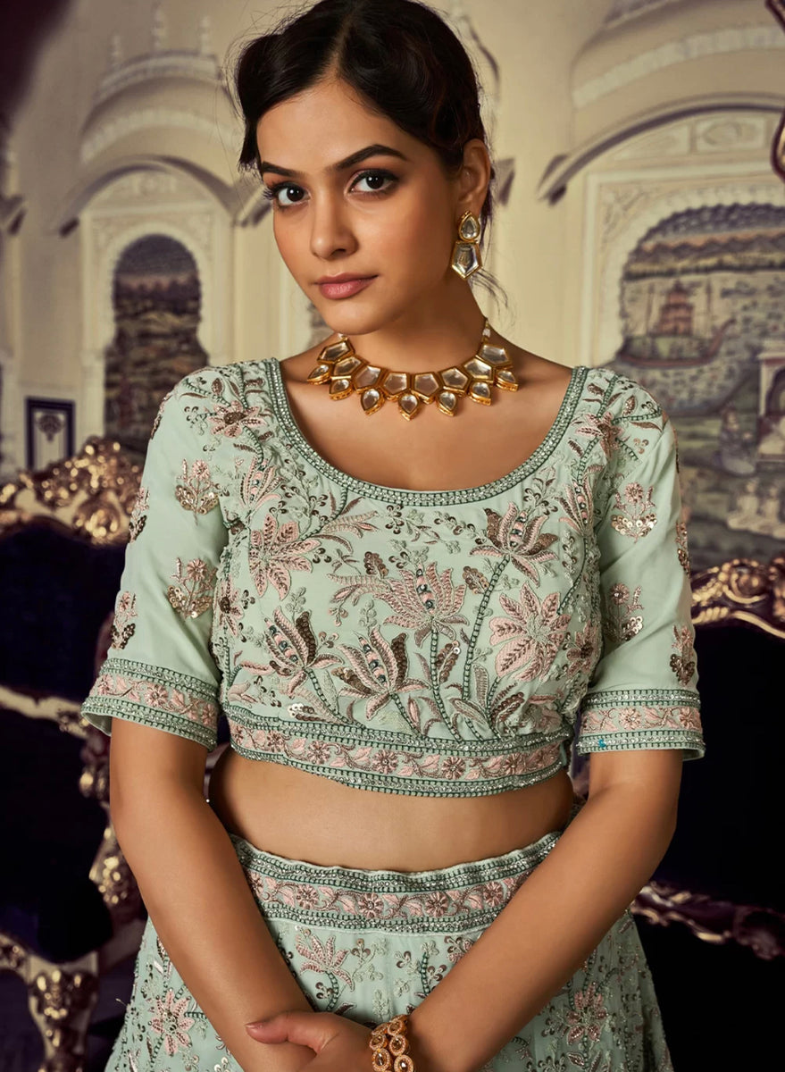 Oreya collection - Pista green bronze sequinned Lehenga – SejKin