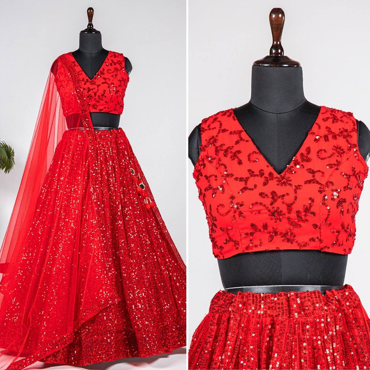 Bright Red sparkly Lehenga – SejKin