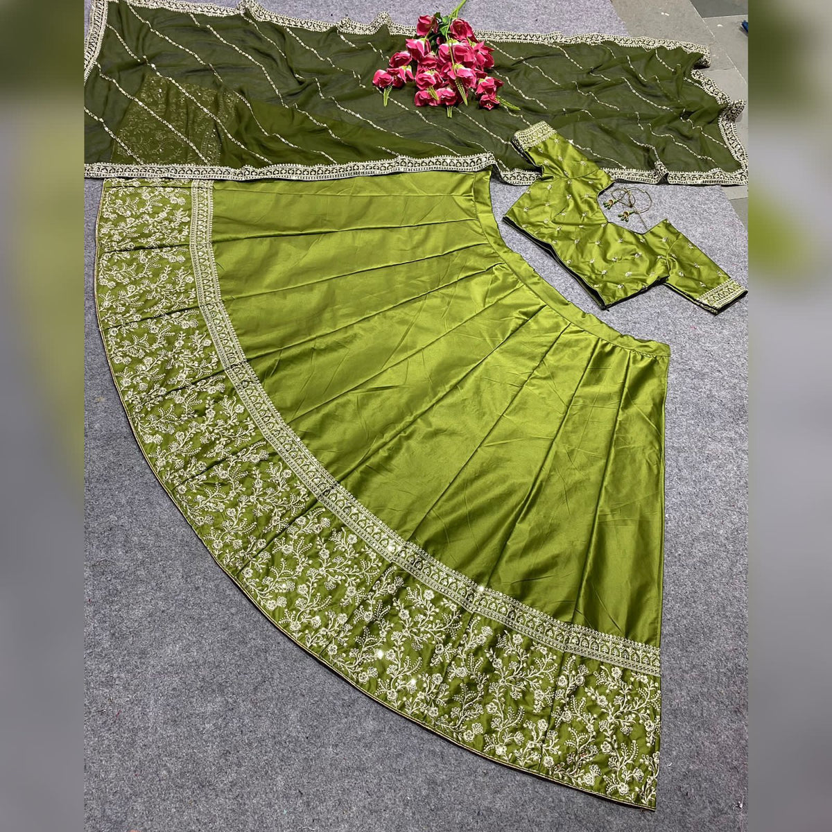 Swati Manish inspired parrot green silk Lehenga – SejKin