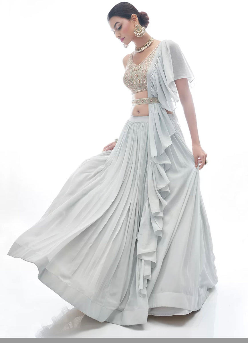Kansi readymade collection - Light grey flowy elegant lehenga – SejKin