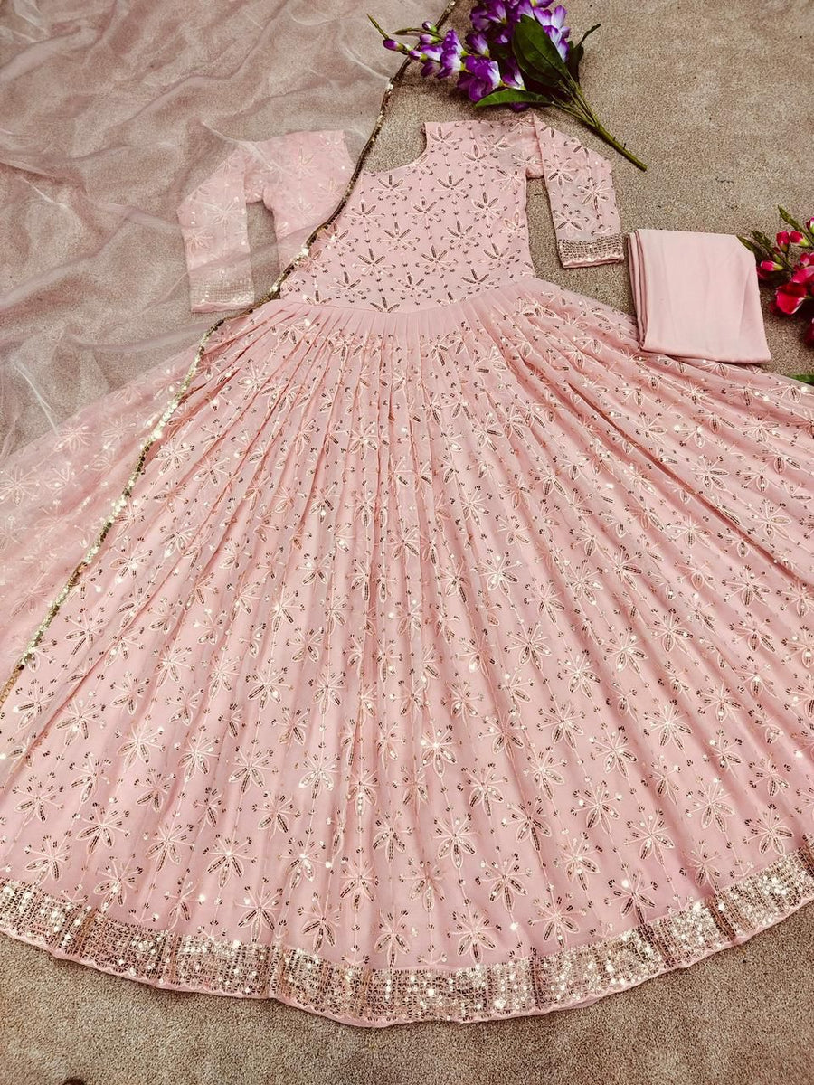 Pale pink sequins work gown – SejKin